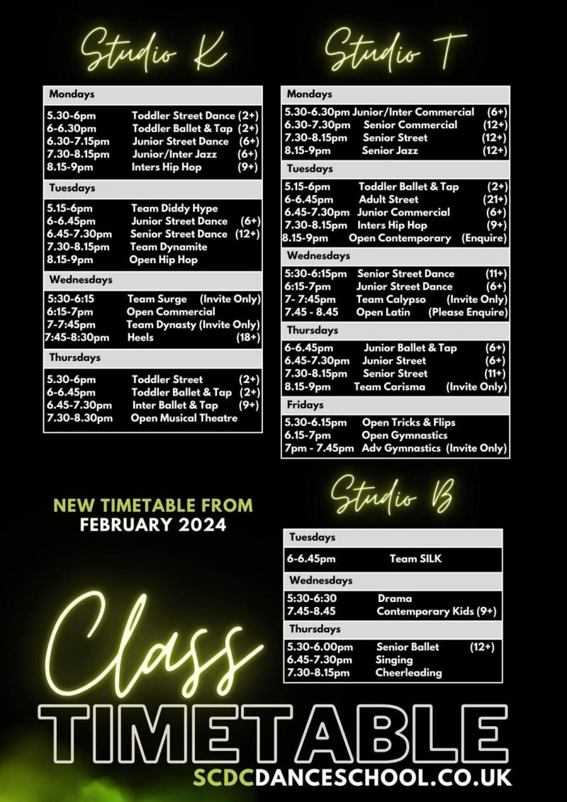Class Timetable - SCDC Dance School - Elite Training