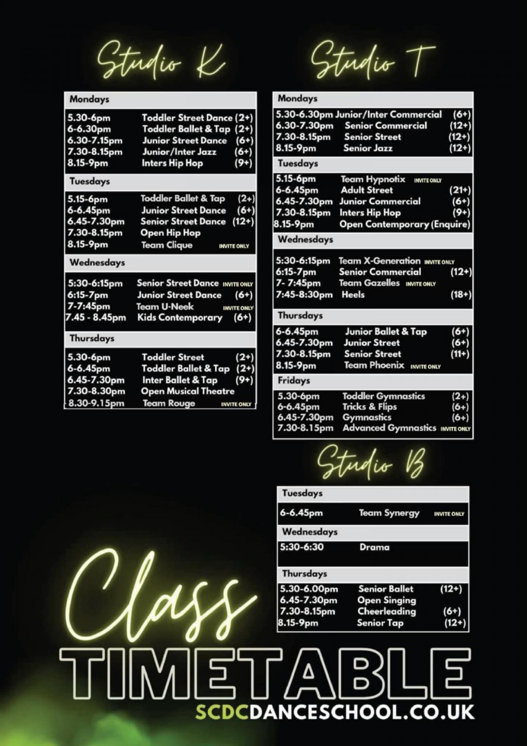 Class Timetable - SCDC Dance School - Elite Training