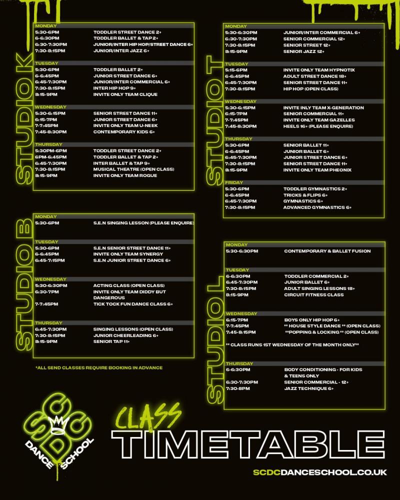 Class Timetable - SCDC Dance School - Elite Training